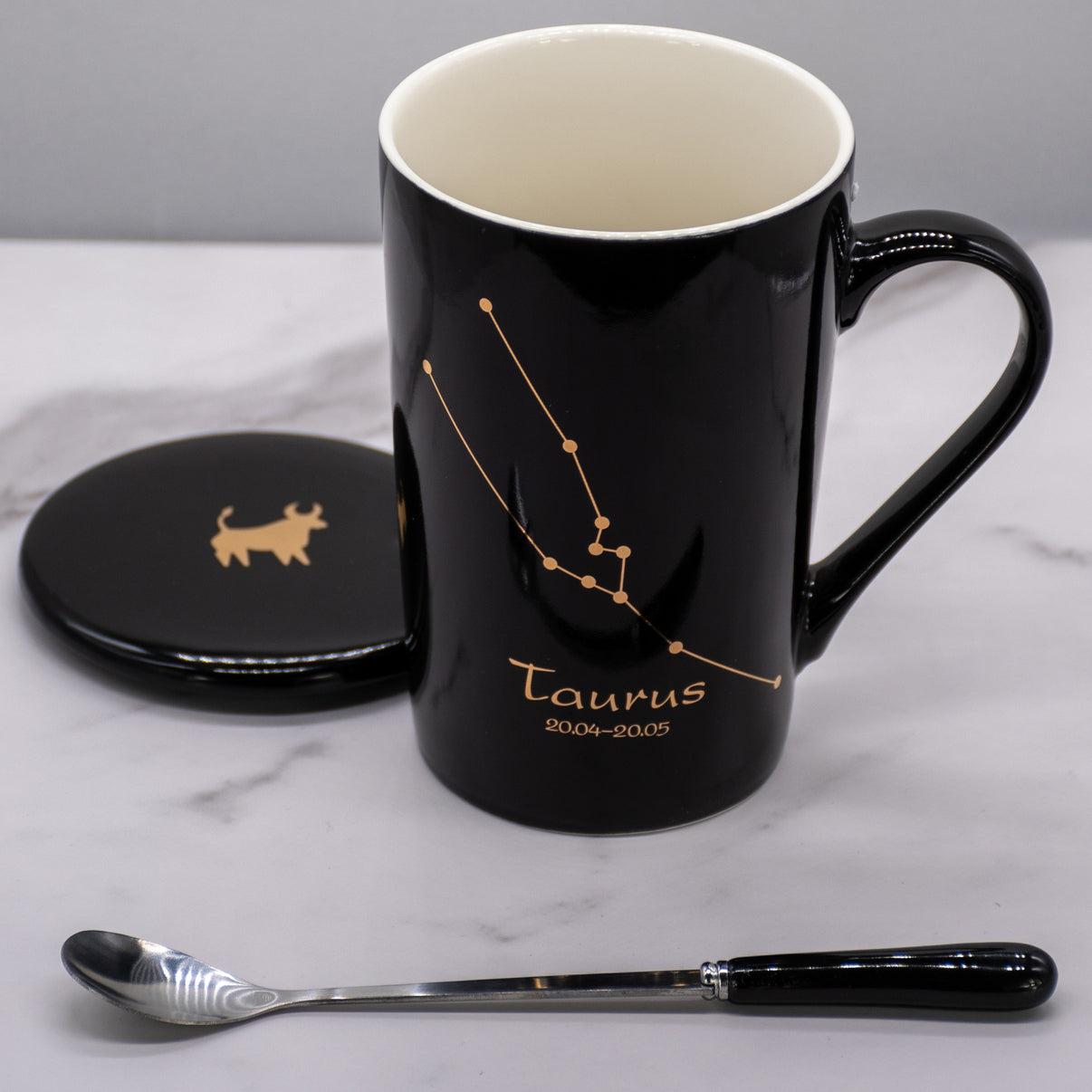Taurus Zodiac Porcelain Mug with Spoon & Lid – Camelot Tea Company